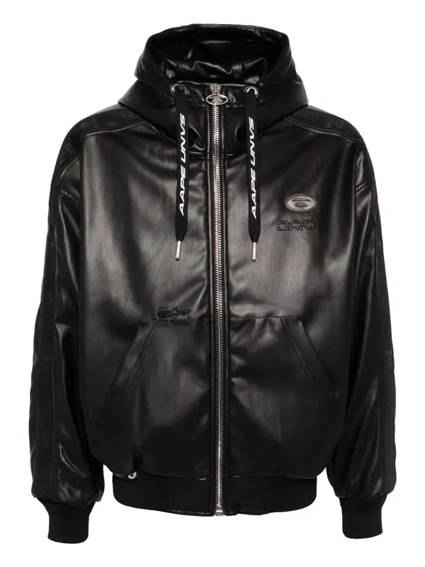AAPE BY *A BATHING APE® Faux-leather Hooded Jacket - Black