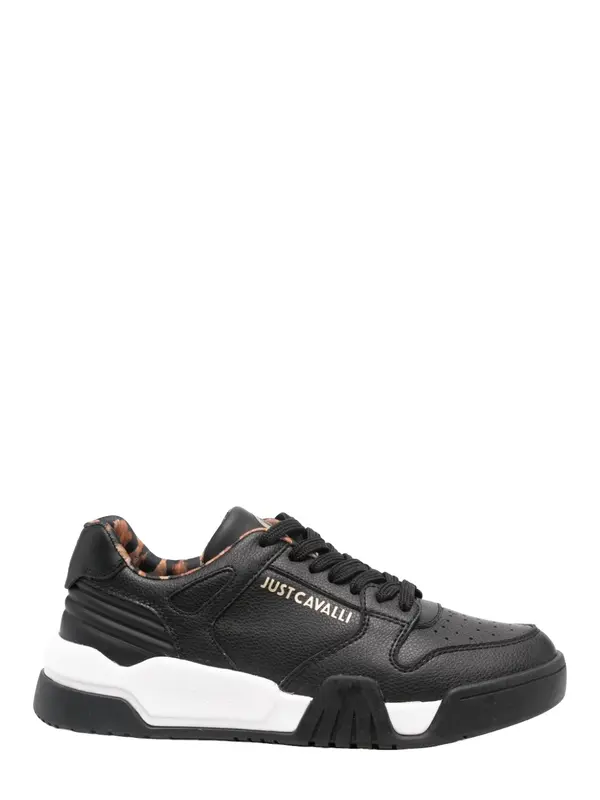 Just Cavalli Embossed Logo Leather Sneakers - Black