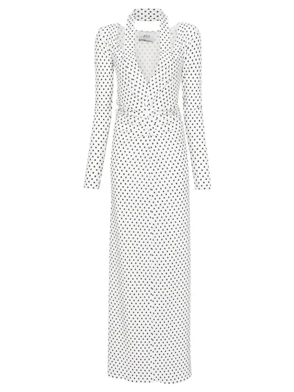 ATU BODY COUTURE Polka Dot Maxi Dress - White