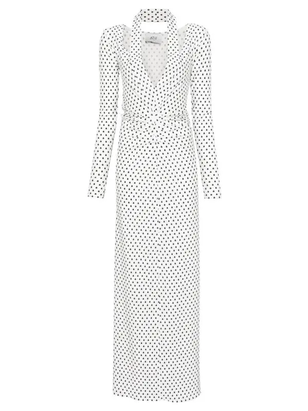 ATU BODY COUTURE Polka Dot Maxi Dress - White