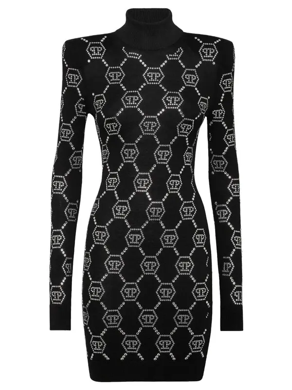 Philipp Plein Crystal-embellished Monogram Mini Dress - Black