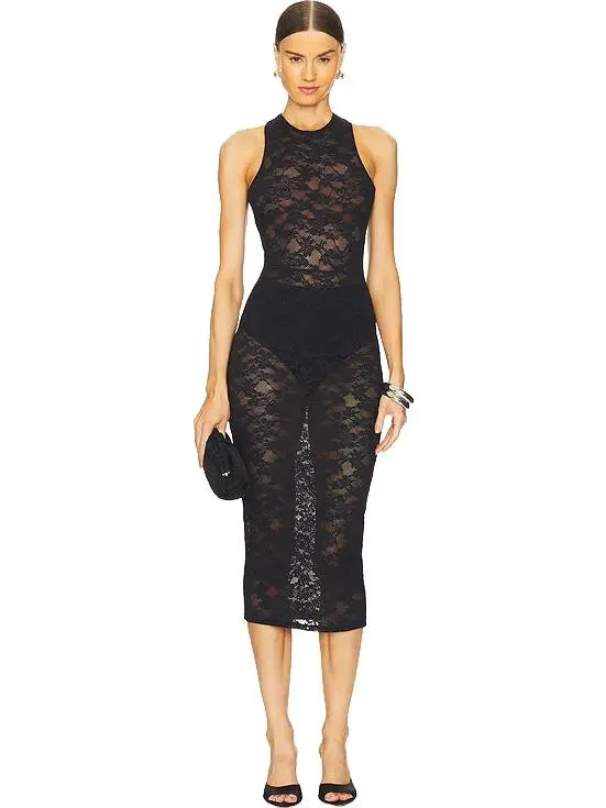 FLEUR DU MAL Le Stretch Lace Racer Tank Dress - Black