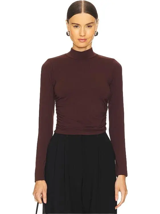 BOBI Long Sleeve Mockneck Top - Brown