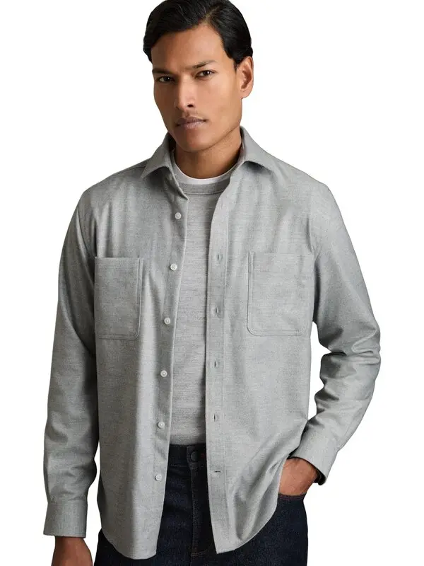 REISS Crawford Twin-pocket Button-through Overshirt - Soft Grey Melange