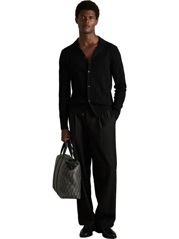 REISS Trixie Jacquard Cuban-collar Button-through Shirt - Black