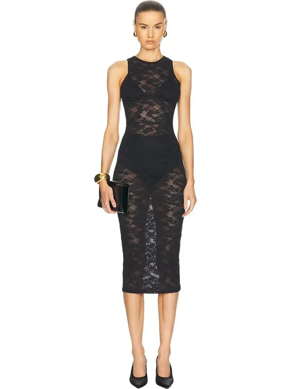 FLEUR DU MAL Le Stretch Lace Racer Tank Dress - Black