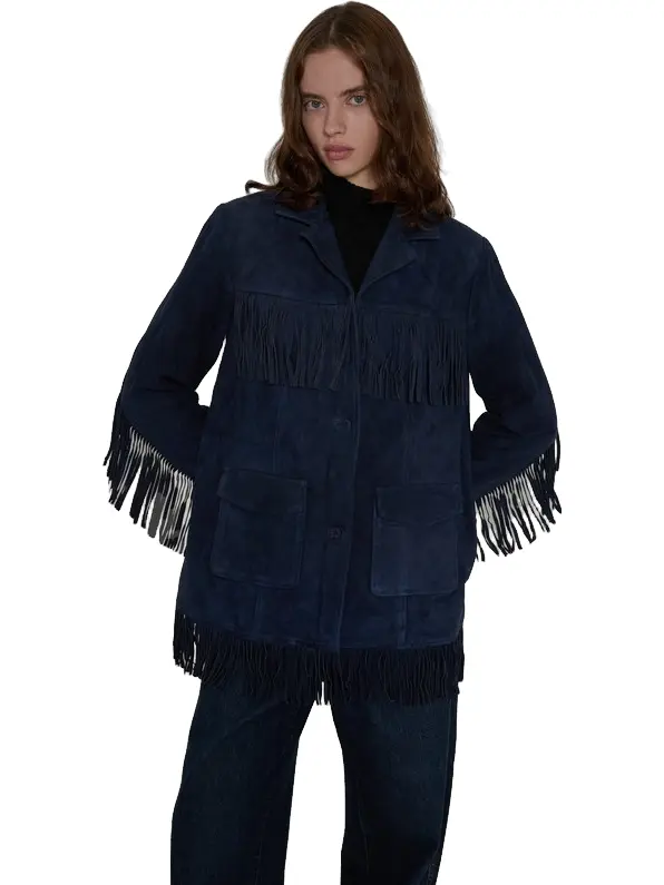 Veda Yuma Suede Fringe Jacket - Blue