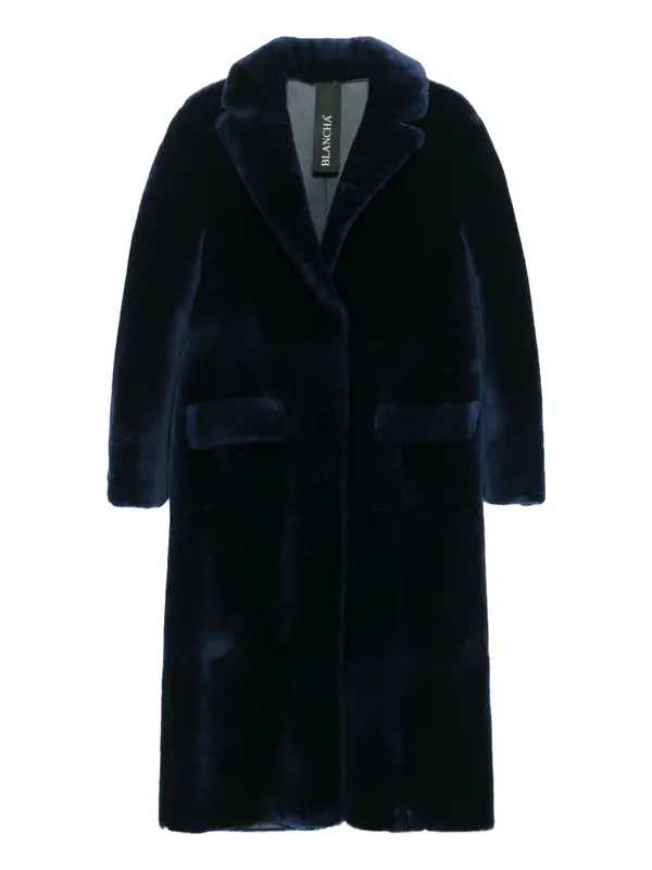 BLANCHA Shearling Reversible Long Coat - Blue