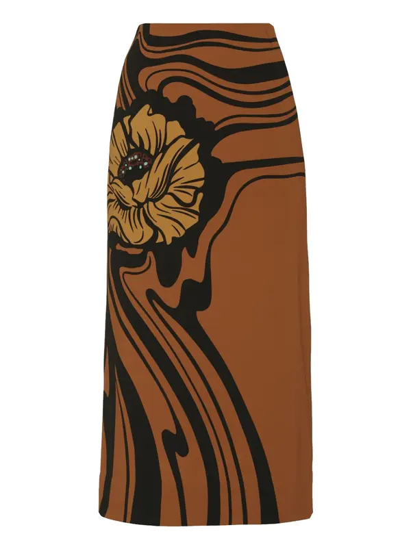 La DoubleJ Floral-print Pencil Skirt - Brown