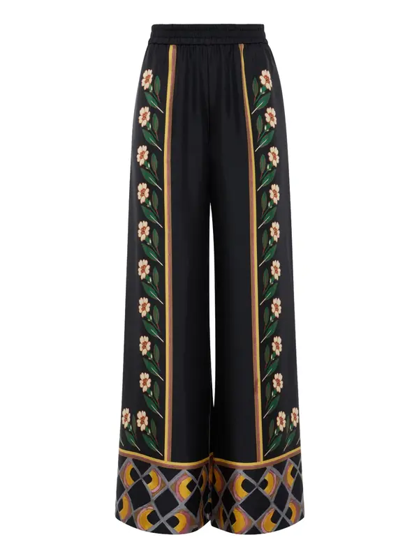 La DoubleJ Floral-print Palazzo Trousers - Black