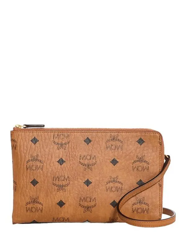 Mcm Ottomar Visetos Travel Document Case Crossbody - Cognac