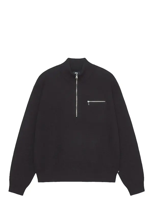 StÜssy Half Zip Mock Neck Sweater - Black