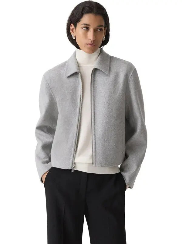 Theory Blouson Jacket In Double-face Wool-cashmere - Melange Grey