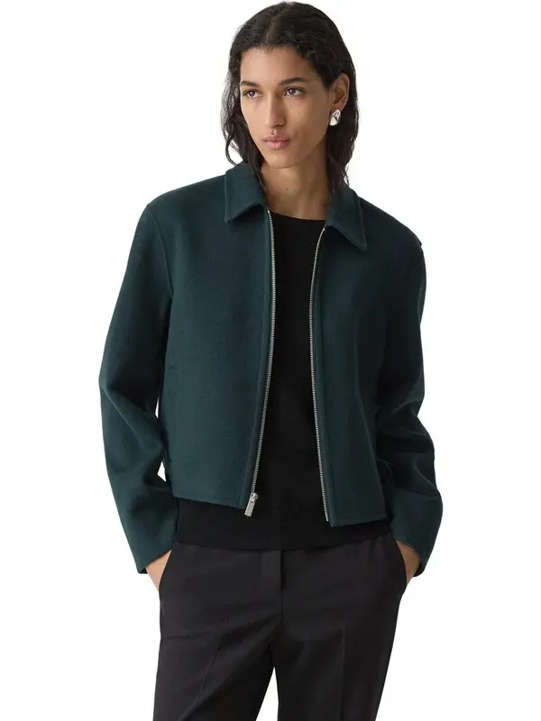 Theory Blouson Jacket In Double-face Wool-cashmere - Viridian
