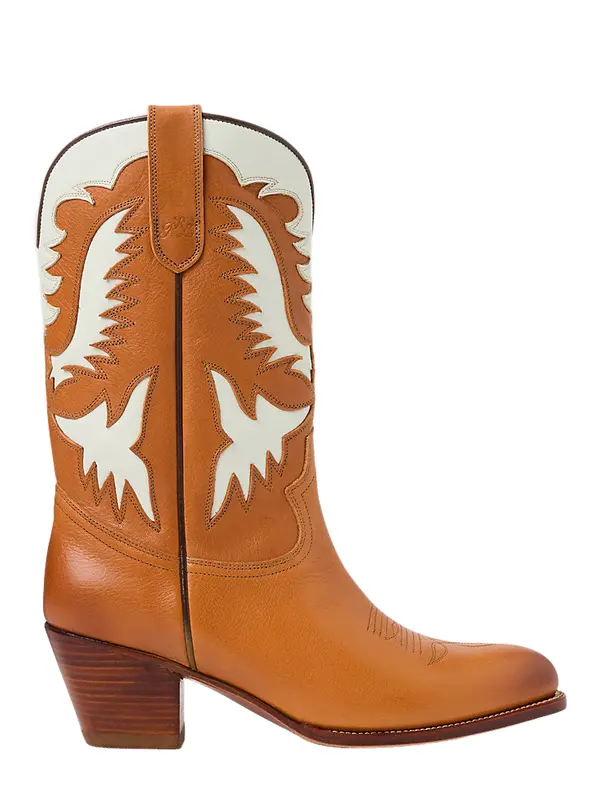 Ralph Lauren Leather Cowboy Boots - Cuoio/cream