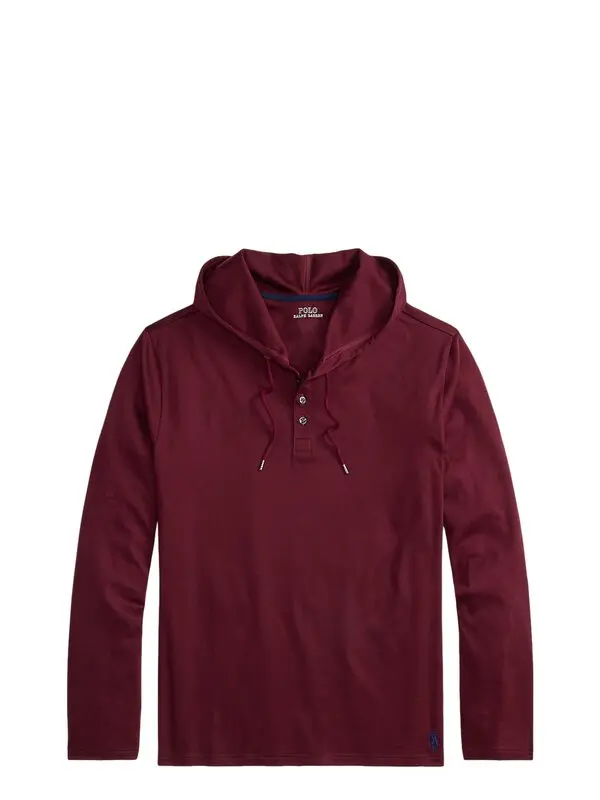 Ralph Lauren Mercerized Cotton Sleep Hoodie - Classic Wine/cruise Navy