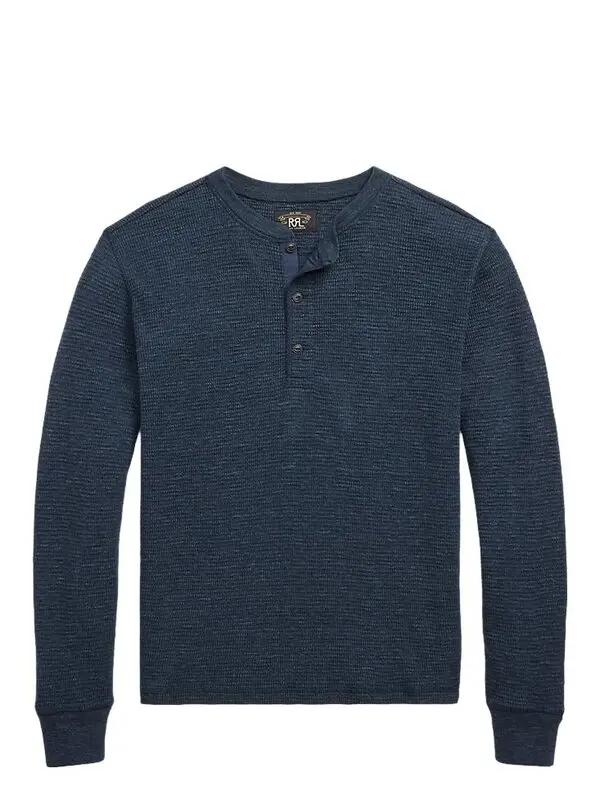 Ralph Lauren Waffle-knit Henley Shirt - Navy Heather