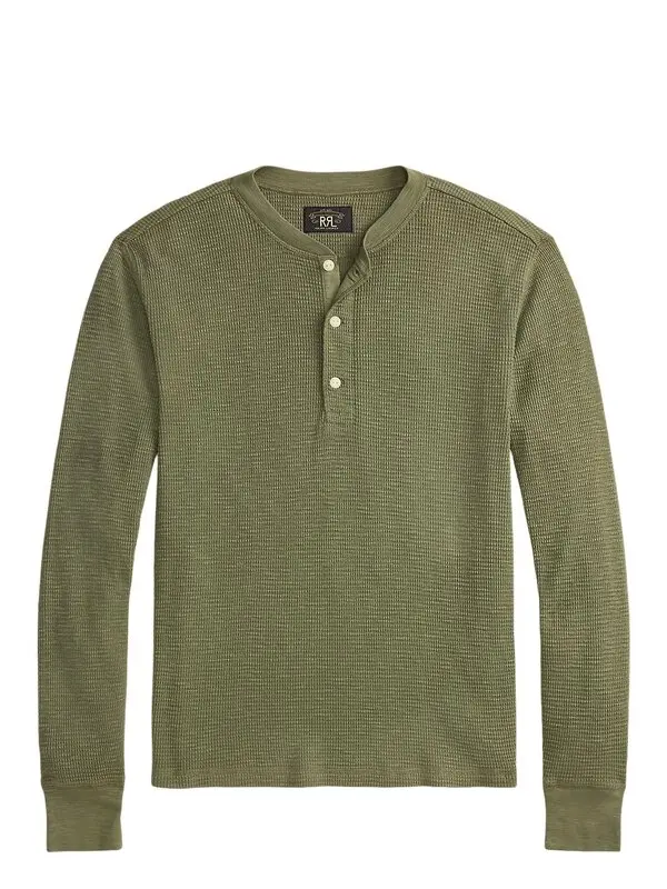 Ralph Lauren Waffle-knit Henley Shirt - Tree Green