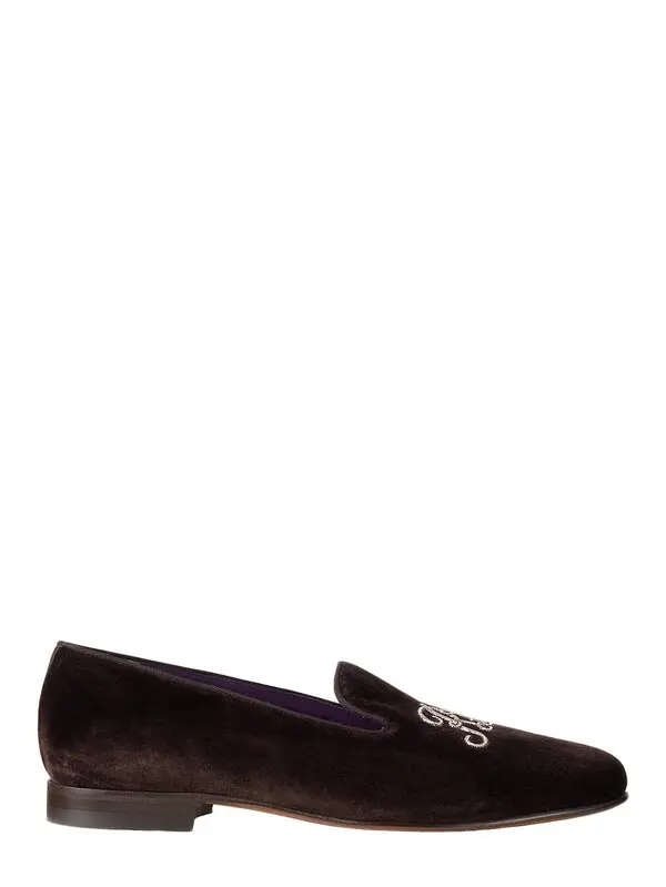 Ralph Lauren Alonzo Bullion Velvet Slipper - Luggage Brown