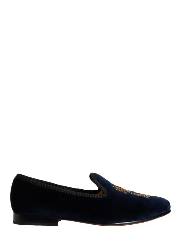 Ralph Lauren Paxton Crest Velvet Slipper - Navy