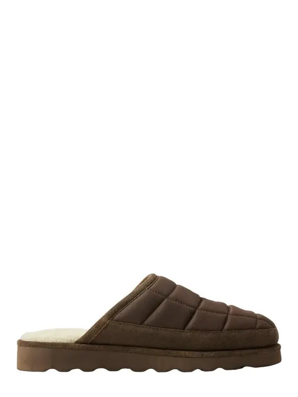 Ralph Lauren Reade Suede-trim Quilted Scuff Slipper - Brown/cream