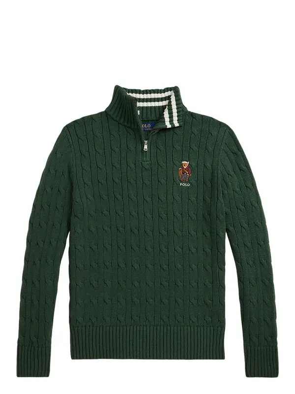 Ralph Lauren Polo Bear Cable-knit Quarter-zip Cotton Sweater - Bottle Green