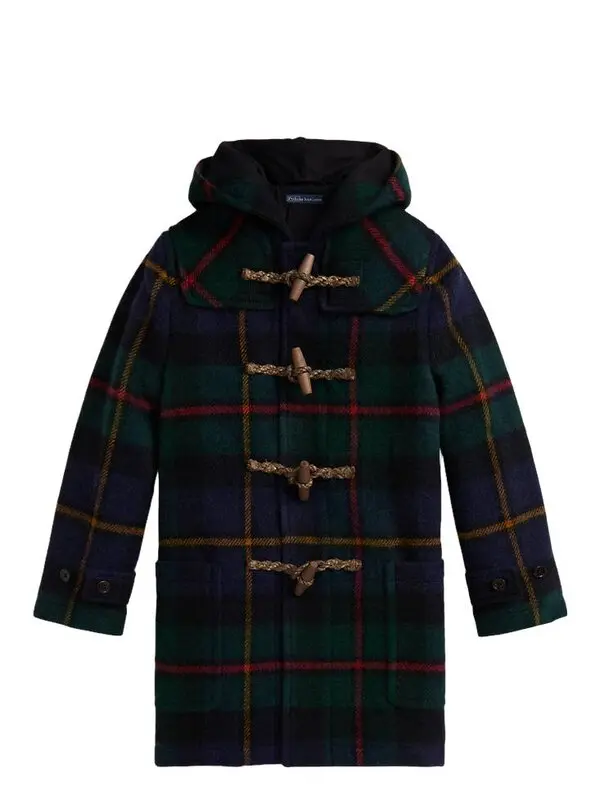 Ralph Lauren Plaid Wool Hooded Duffle Coat - Blackwatch Yellow/red