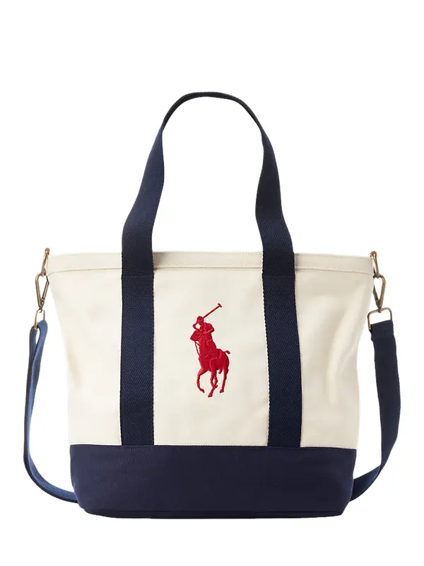Ralph Lauren Big Pony Cotton Canvas Tote - White/newport Navy