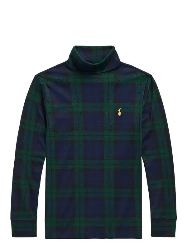 Ralph Lauren Plaid Cotton Interlock Turtleneck - Blackwatch Plaid