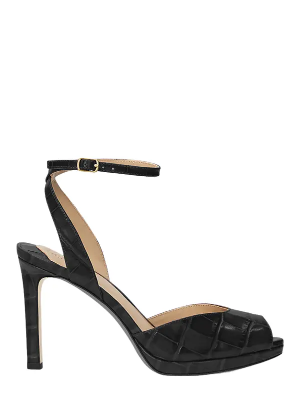 Ralph Lauren Kyla Crocodile-embossed Leather Sandal - Black