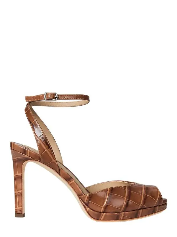 Ralph Lauren Kyla Crocodile-embossed Leather Sandal - Tobacco