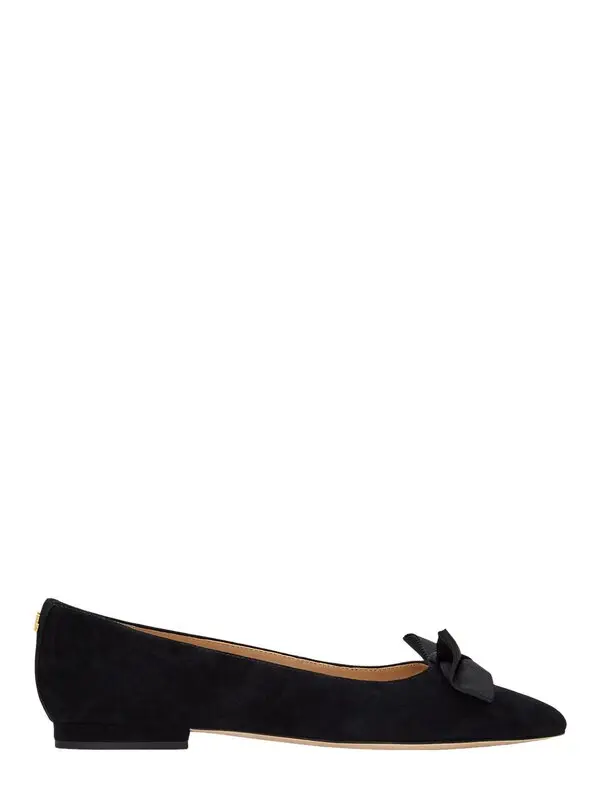 Ralph Lauren Londyn Suede Ballet Flat With Bow - Black