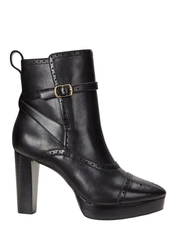 Ralph Lauren Burnished Leather Platform Bootie - Black