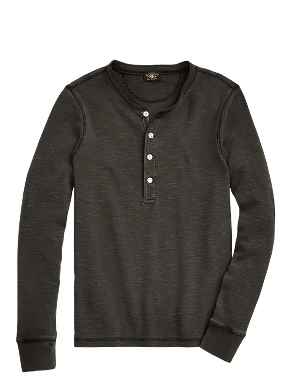 Ralph Lauren Stretch Cotton Jacquard Waffle Henley - Faded Black