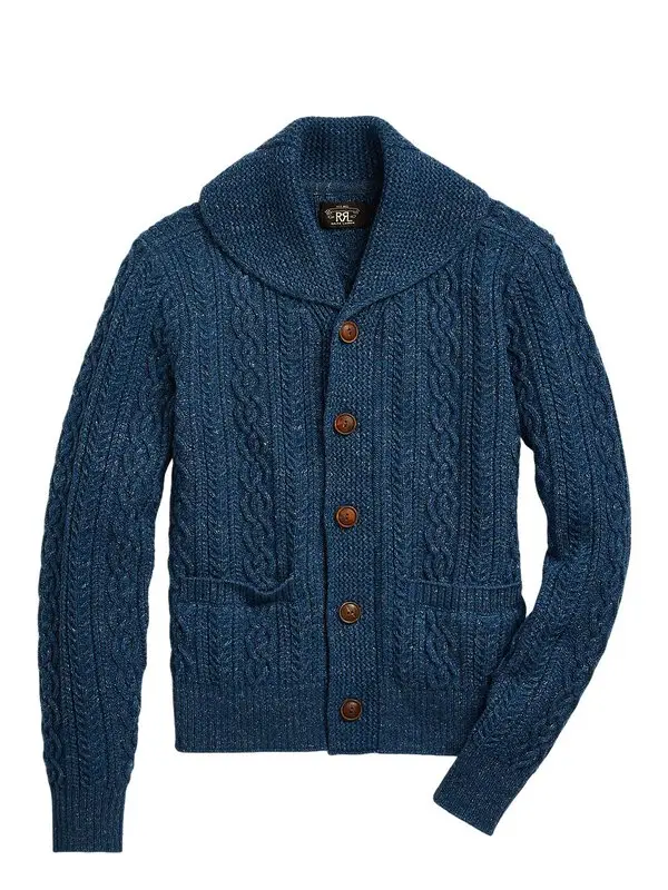 Ralph Lauren Cable-knit Cotton-wool Shawl Cardigan - Navy Heather