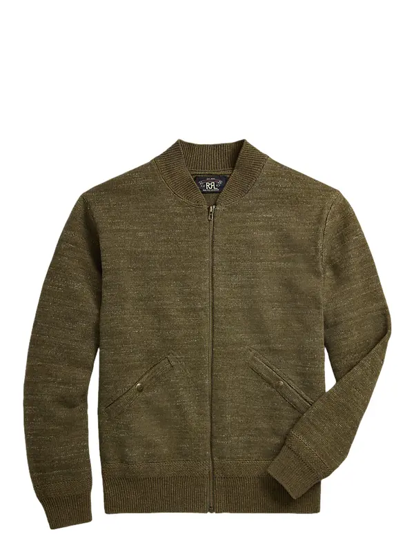 Ralph Lauren Cotton-wool Full-zip Sweater - Olive Heather