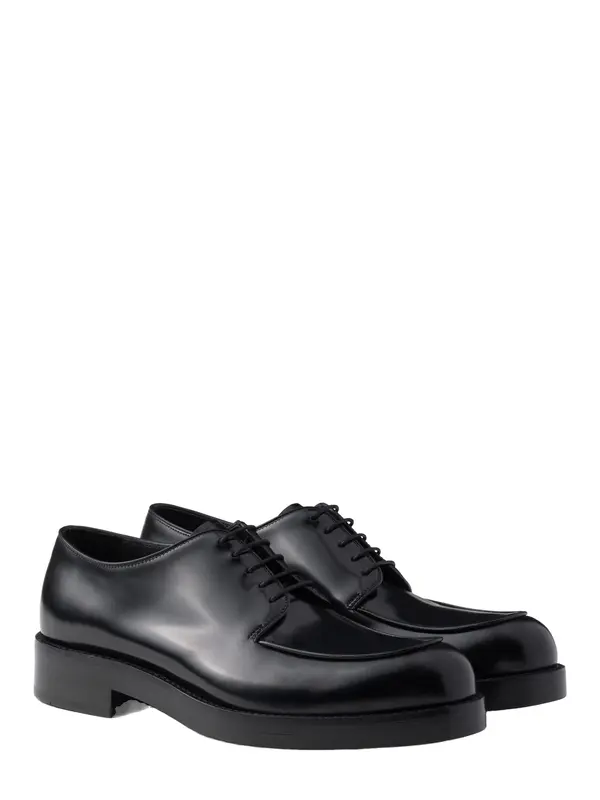 Prada Brushed Leather Derby Shoes - Black