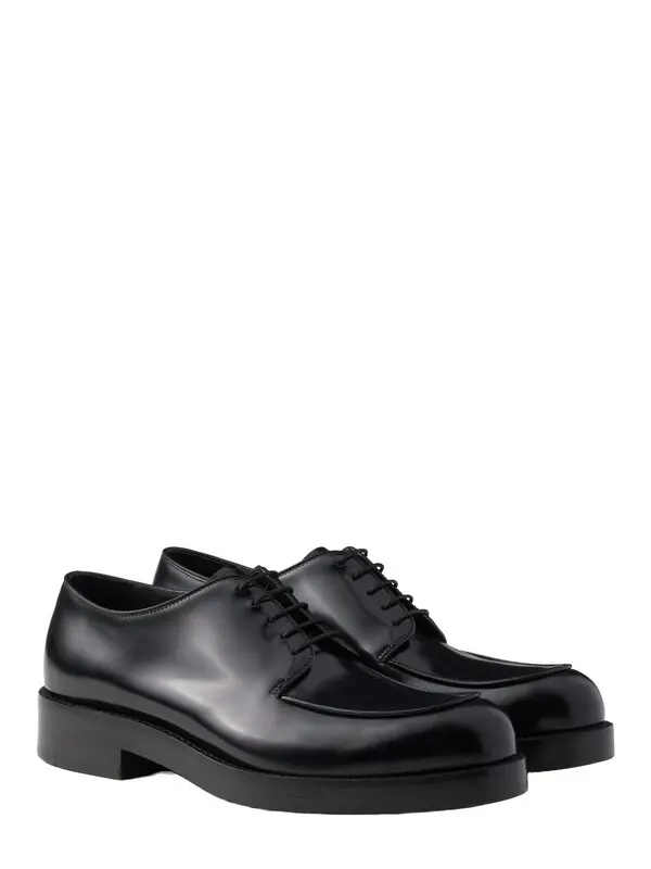 Prada Brushed Leather Derby Shoes - Black
