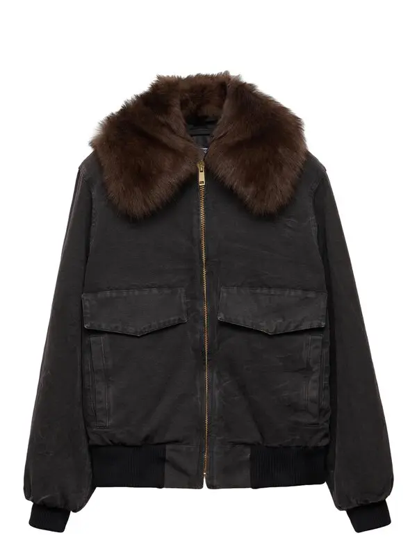Prada Canvas Blouson Jacket With Fur Collar - Black