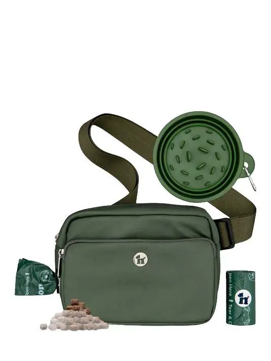 PUPPINGTON 3-in-1 Dog Walking Bag With Travel Bowl And Waste Bags - Basil Green