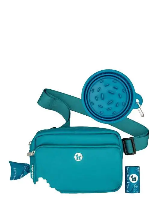 PUPPINGTON 3-in-1 Dog Walking Bag With Travel Bowl And Waste Bags - Lagoon Teal