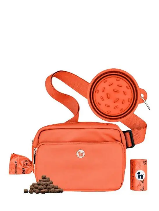 PUPPINGTON 3-in-1 Dog Walking Bag With Travel Bowl And Waste Bags - Poppy Orange