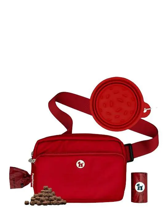 PUPPINGTON 3-in-1 Dog Walking Bag With Travel Bowl And Waste Bags - Ruby Red
