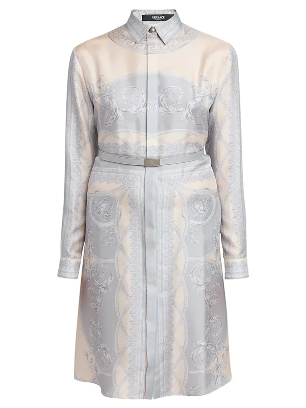 Versace Barocco Foulard Coupe Des Dieux Shirt Dress - Silver Greychampagn