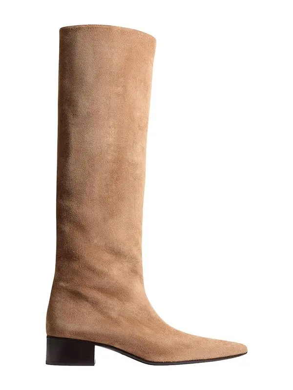 Khaite Andee Suede Knee Boots - Taupe