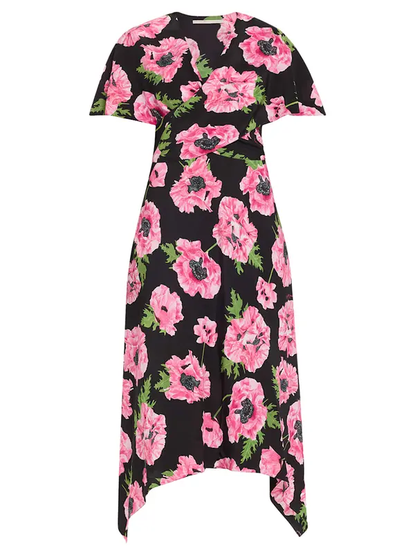 Stella McCartney Floral Print Asymmetric Midi Dress - Pink Black