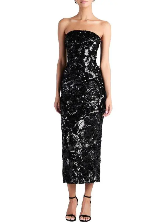 HELSI Leslie Pattern Sequin Strapless Gown - Black