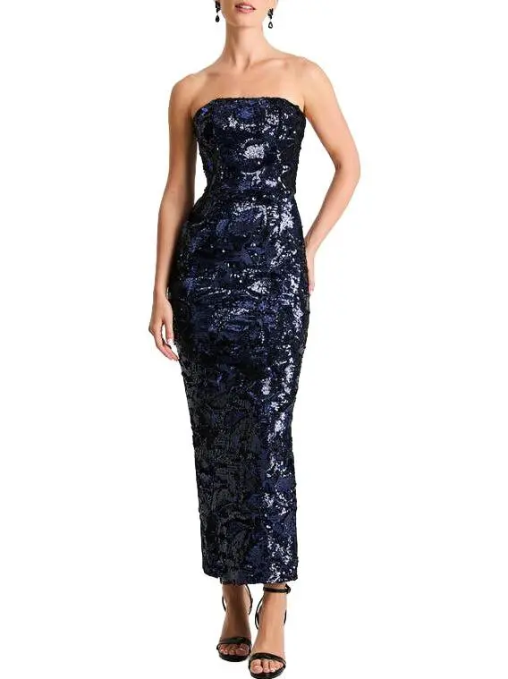 HELSI Leslie Pattern Sequin Strapless Gown - Navy