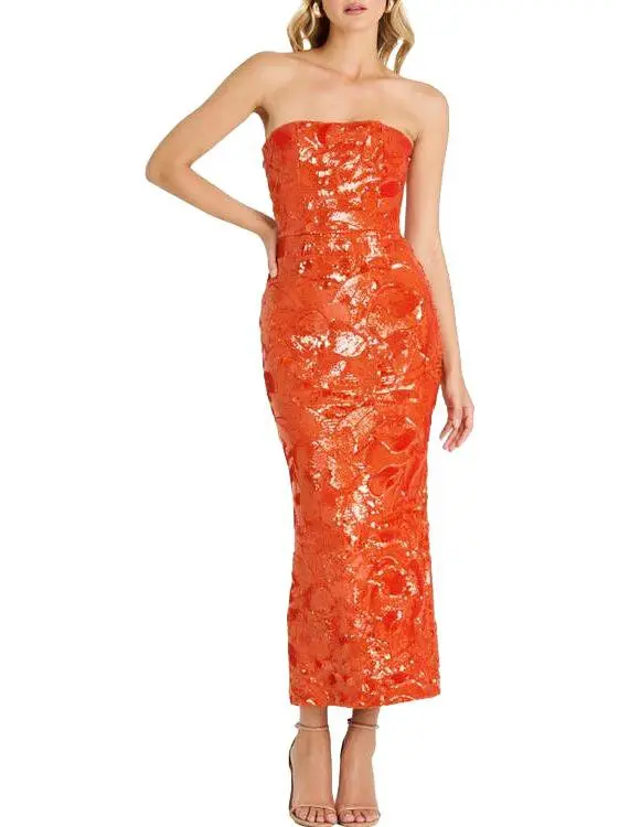 HELSI Leslie Pattern Sequin Strapless Gown - Papaya