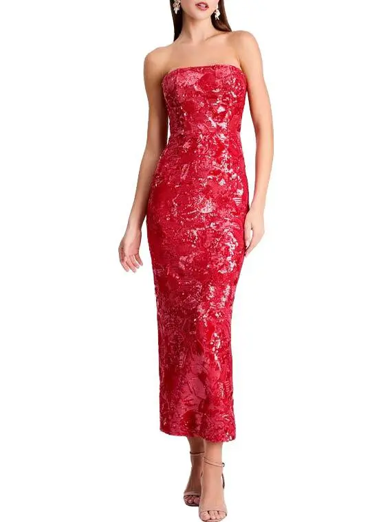 HELSI Leslie Pattern Sequin Strapless Gown - Strawberry
